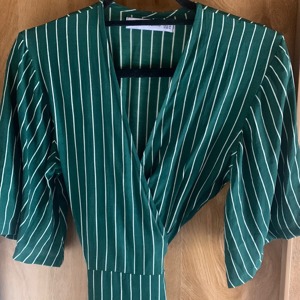 Faithful The Brand Olive Pinstripe Wrap Dress - Gem